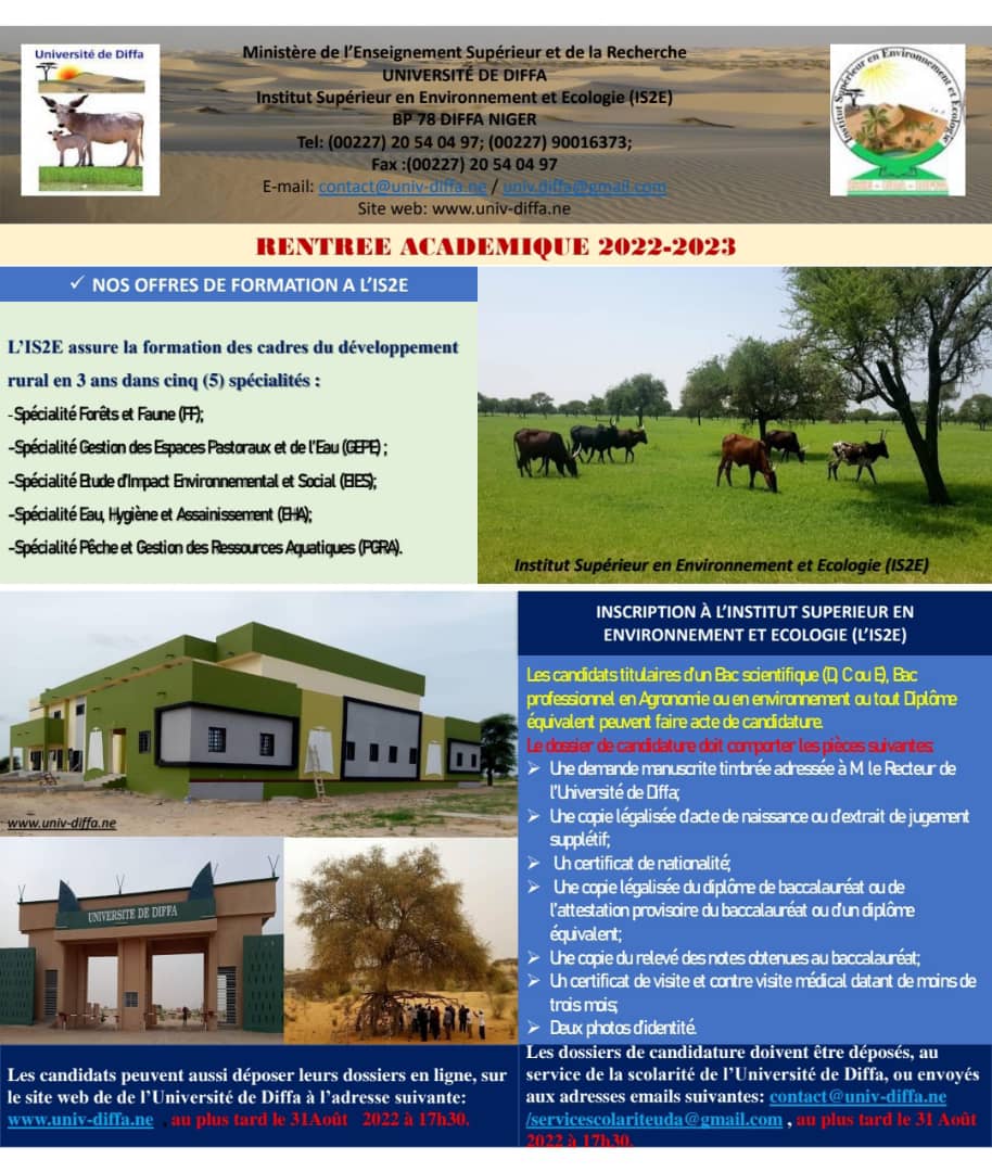 Appel à candidature pour la rentrée académique 2022-2023 à l'Université de Diffa - Université de ...