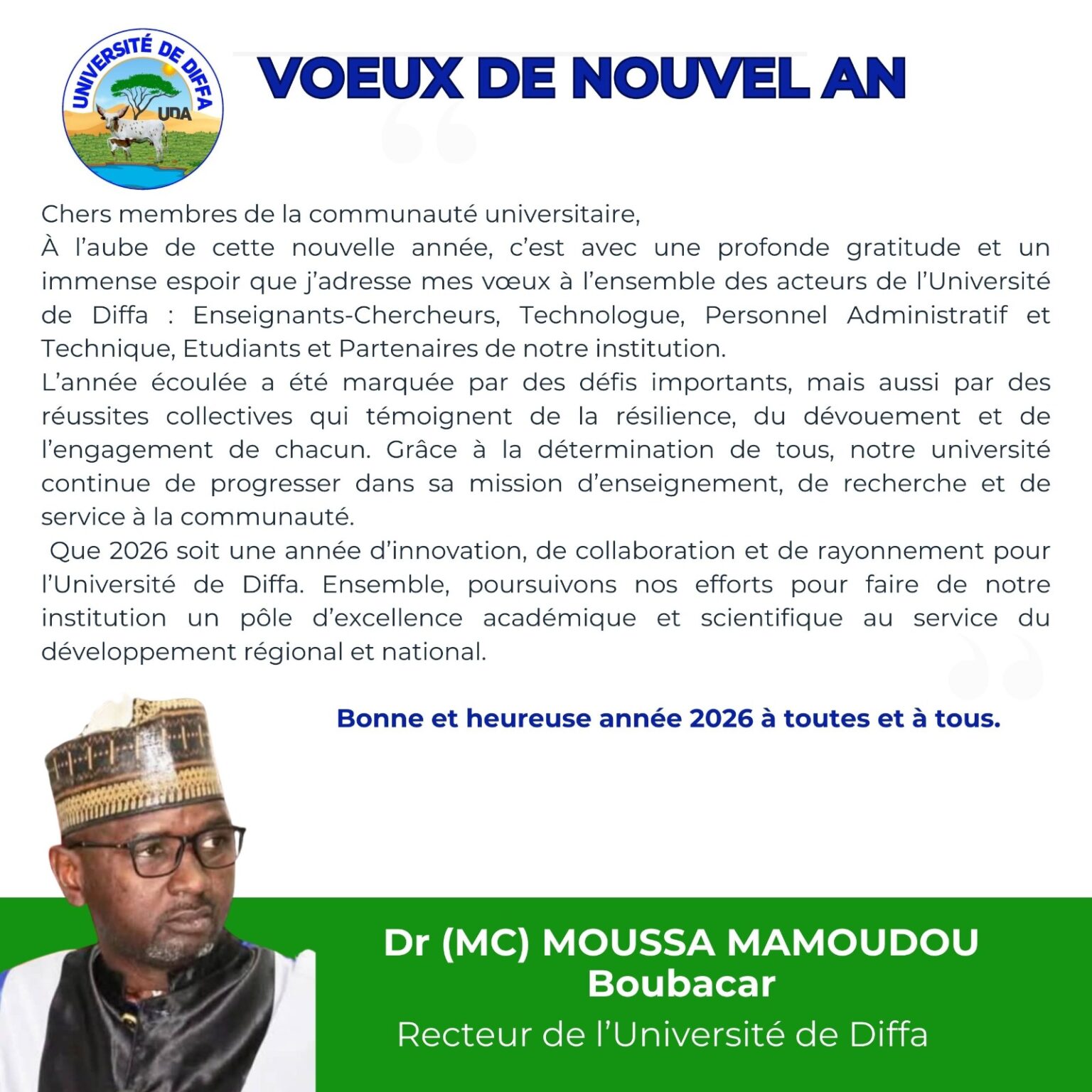 Vœux du nouvel an du Recteur de l'Université de Diffa - Université de Diffa